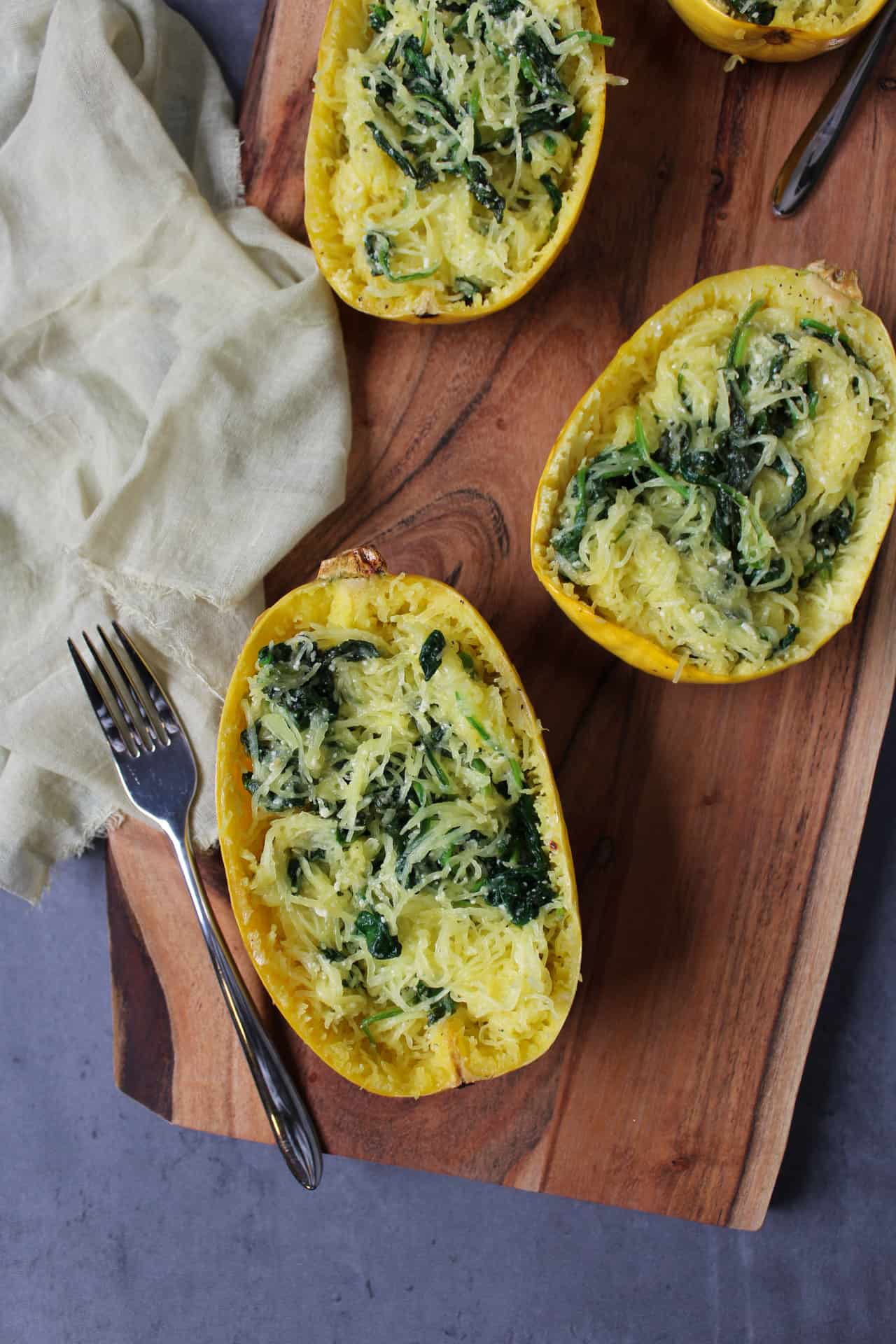 Garlic Parmesan Spaghetti Squash With Spinach • The Candid Cooks