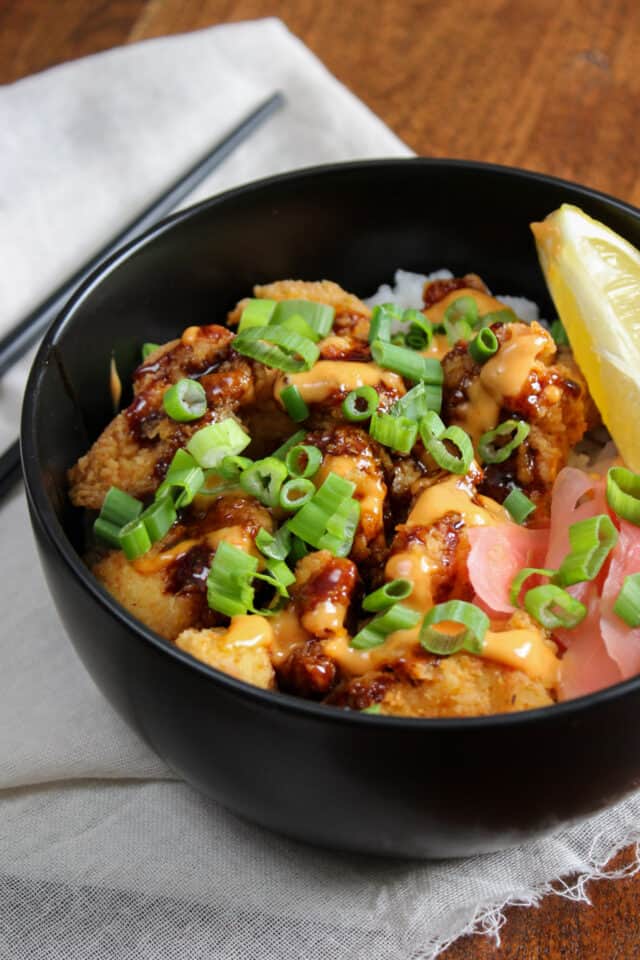 Japanese Crispy Chicken Rice Bowl • The Candid Cooks
