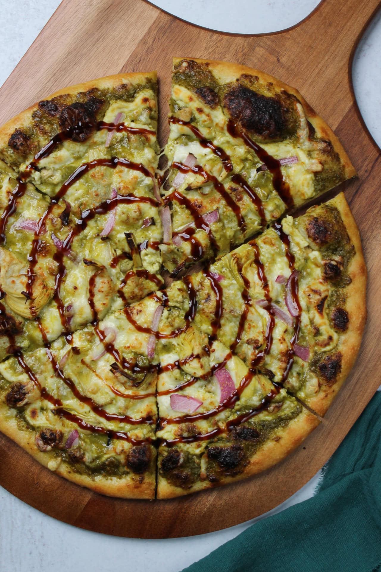 Pesto Ricotta Pizza with Grilled Chicken and Artichokes • The Candid Cooks